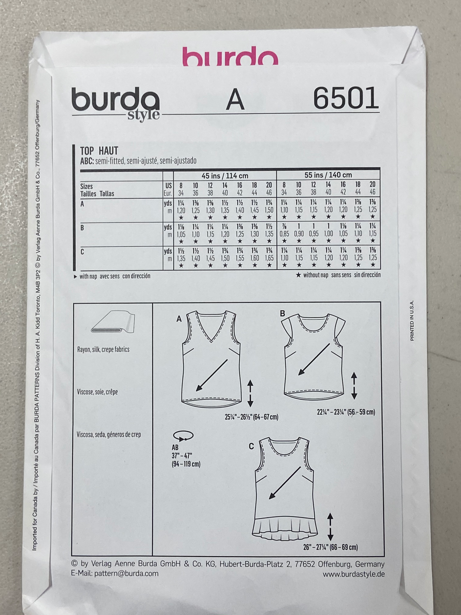 Burda Style 6501 Women's Top Pattern – PASADENA VACUUM & SEWING